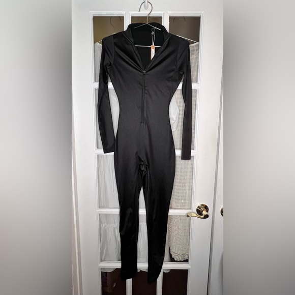 SKIMS | Pants & Jumpsuits | Skims Allinone Shine Mock Neck Long Sleeve ...